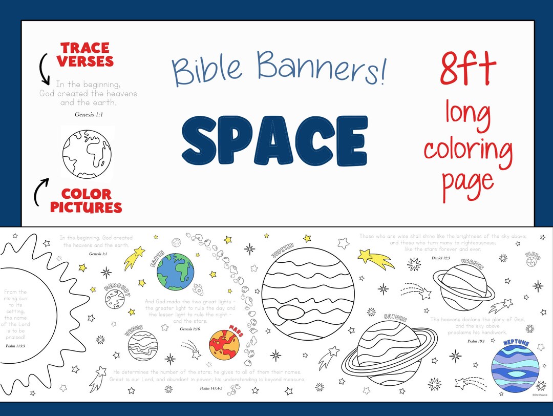 SPACE Bible Banner - 8ft Long Large Christian SPACE Themed Coloring ...