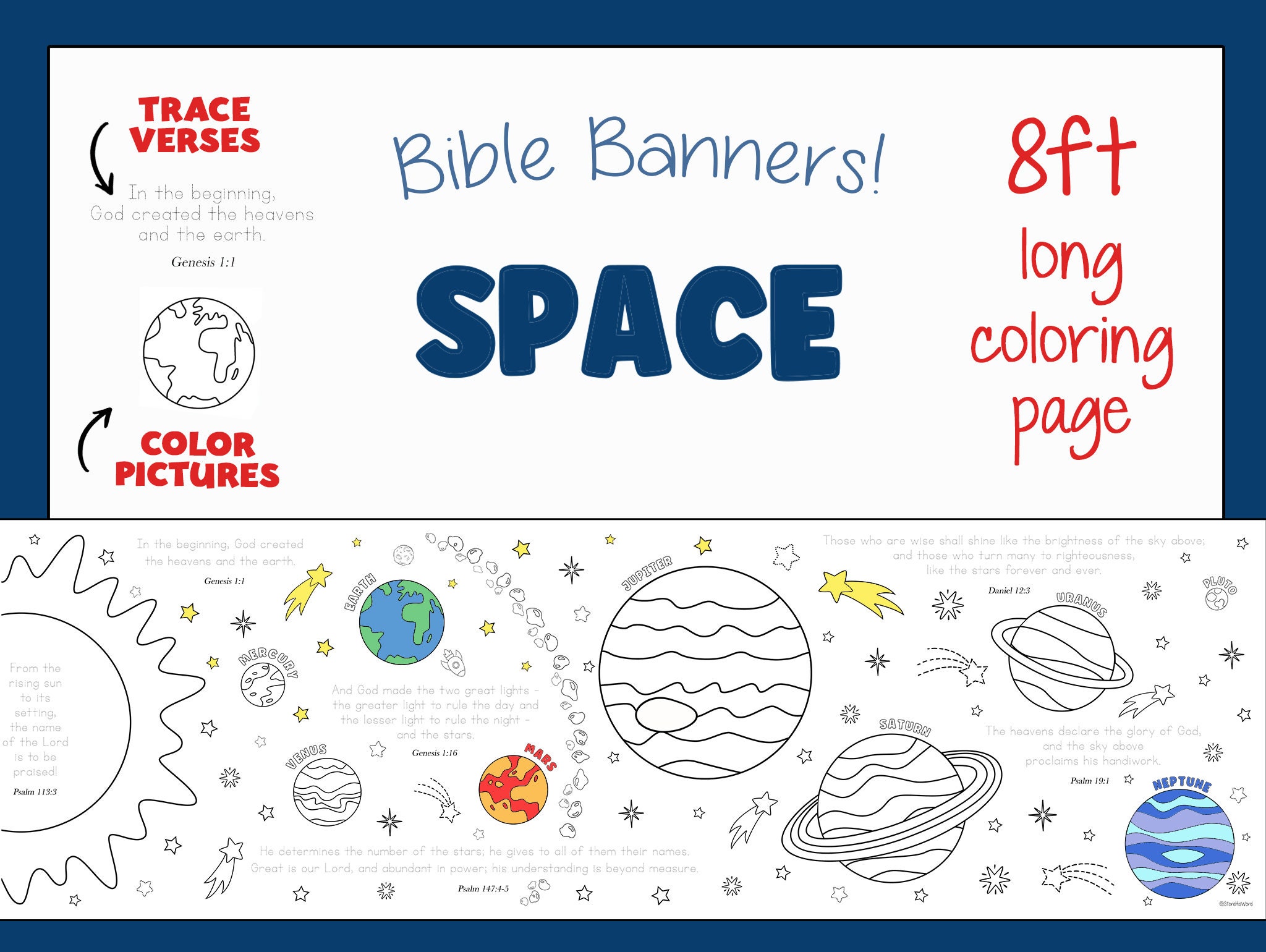 SPACE Bible Banner - 8ft Long Large Christian SPACE Themed Coloring ...