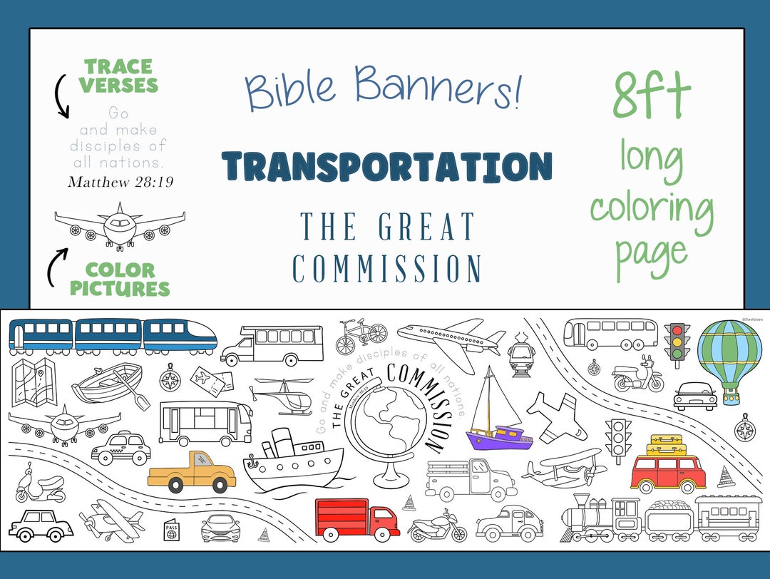 Transportation Bible Banner - 8ft Long Large Christian Themed Coloring ...