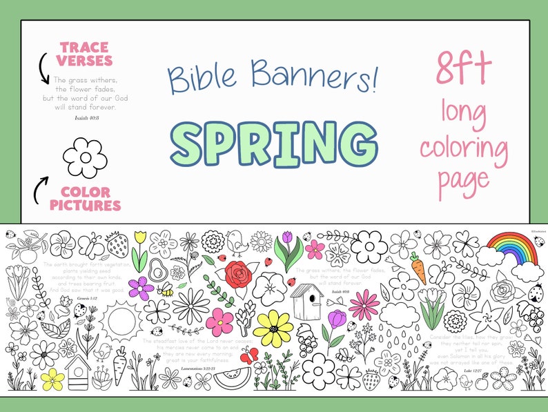 SPRING Bible Banner - 8ft Long Large Christian SPRING Themed Coloring ...
