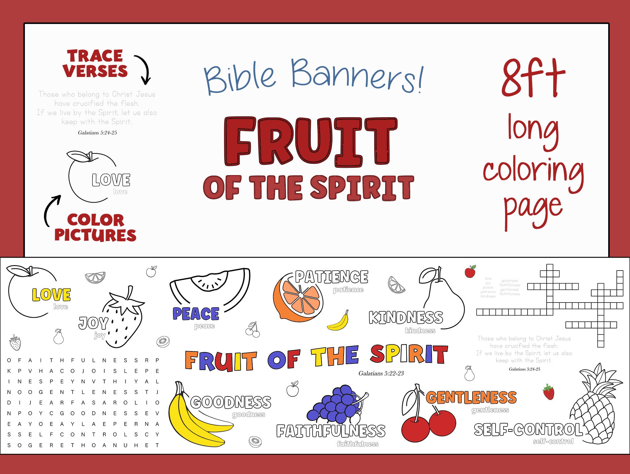 Fruit of the Spirit Bible Banner - 8ft Long Large Christian Themed ...