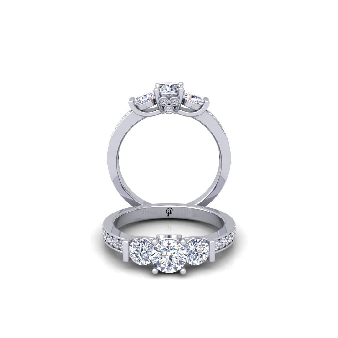 1.18CT 3 Stone Diamond Ring, Cvd Diamond Ring,hand Made Diamond Ring ...