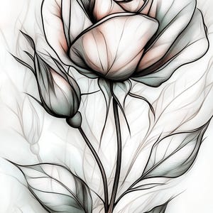 Abstract Rose Printable Wall Art, Digital Download, Sketch Watercolor ...