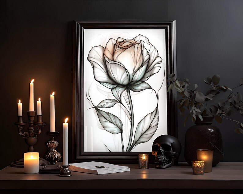 Sketch Watercolor Rose Printable Wall Art, Digital Download, Flower ...