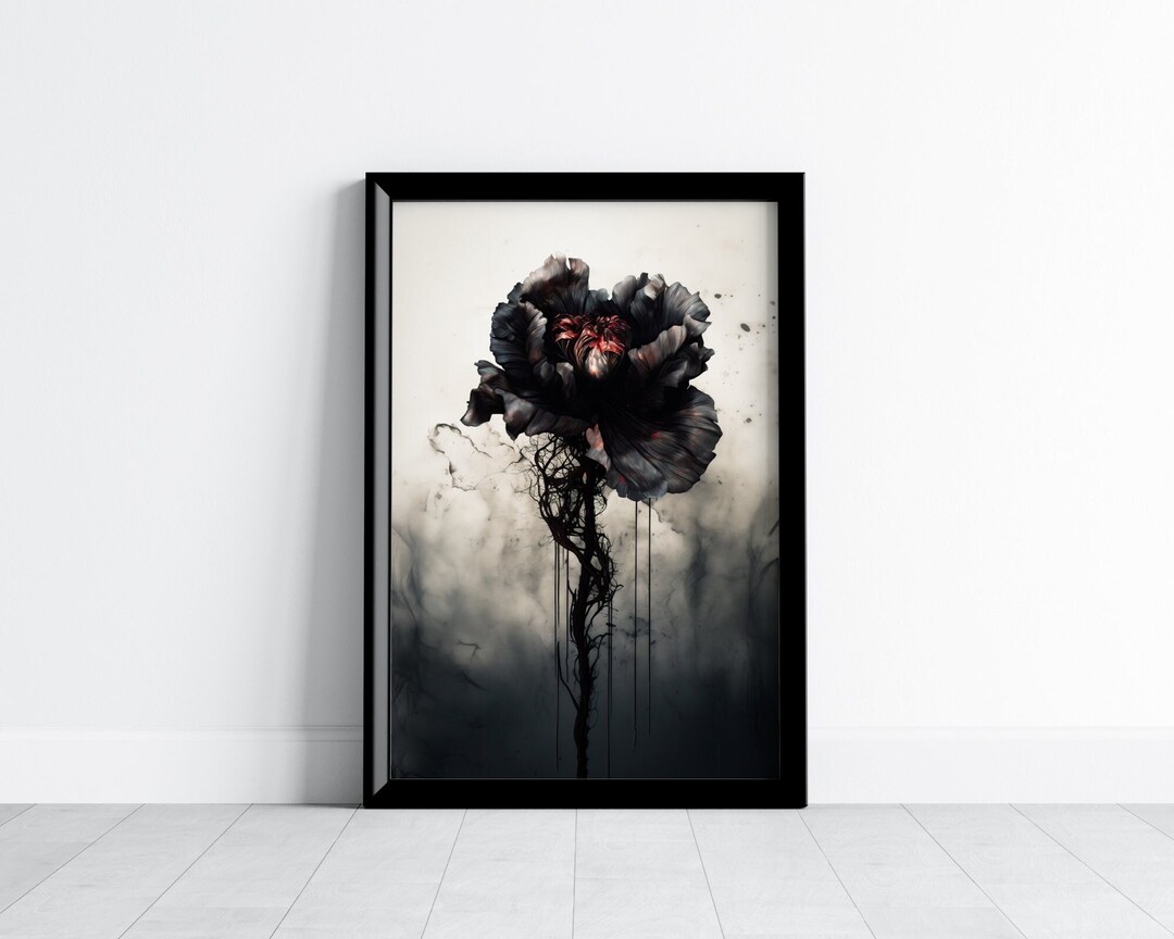 Dark Floral Art Printable, Gothic Flower Wall Decor, Dramatic Black ...