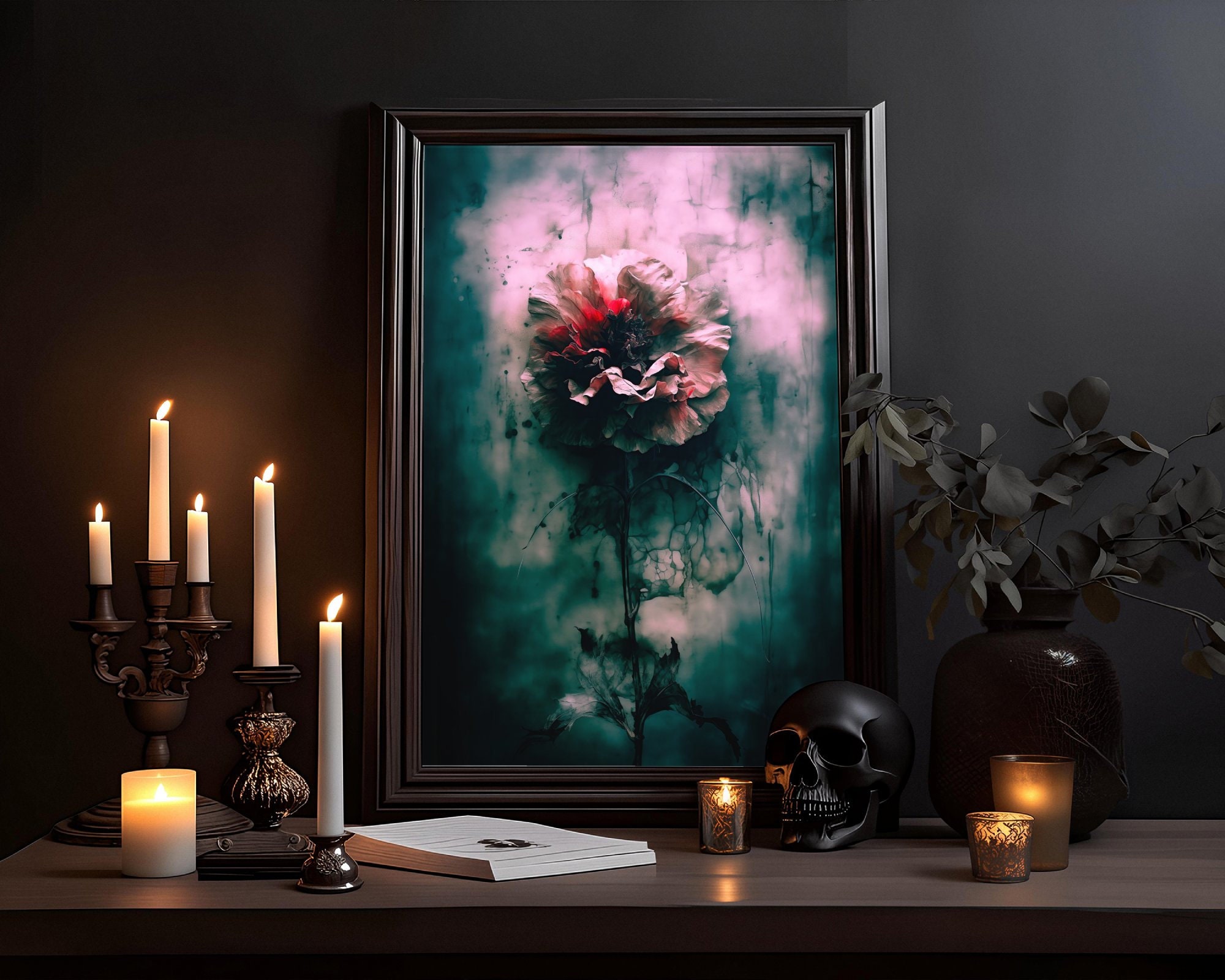 Gothic Floral Wall Art, Mysterious Dark Flower Printable, Moody ...