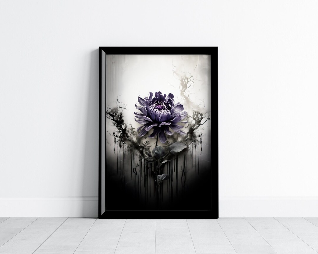 Gothic Floral Art, Dark Purple Flower Printable, Mystical Wall Decor, A ...