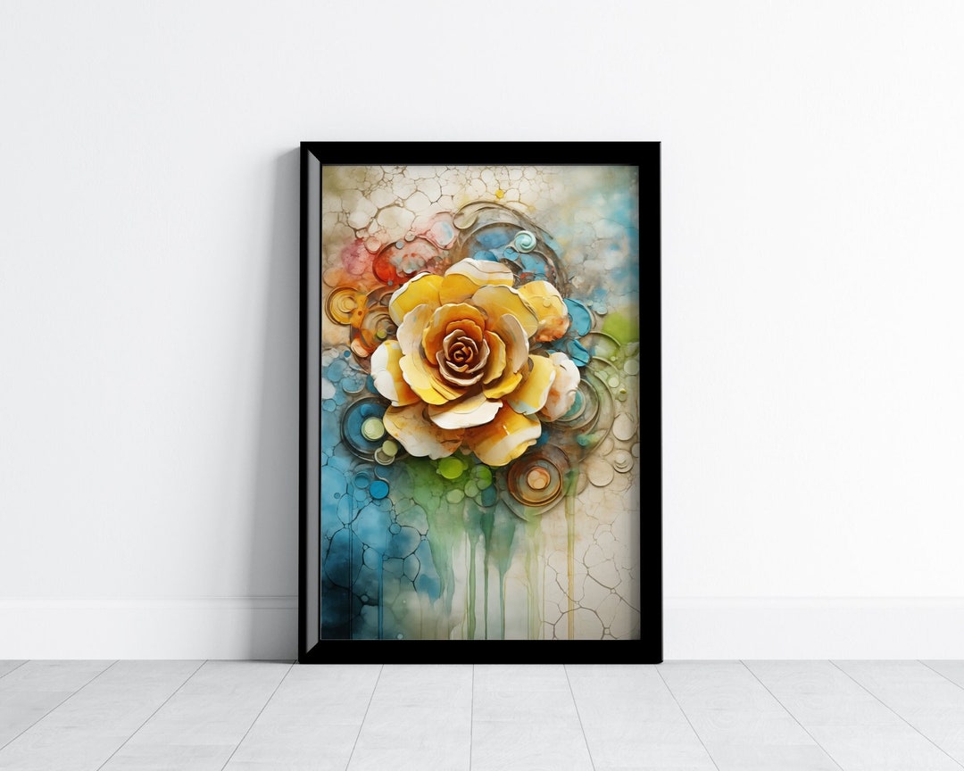 Colorful Abstract Rose Art, Printable Flower Wallart, Vibrant Modern ...