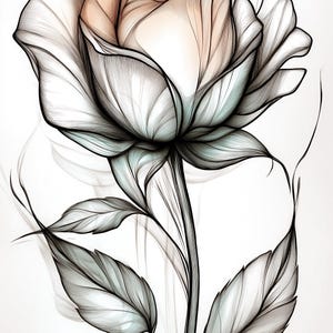 Sketch Watercolor Rose Printable Wall Art, Digital Download, Flower ...