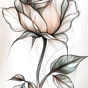 Sketch Watercolor Rose Printable Wall Art, Digital Download, Flower ...