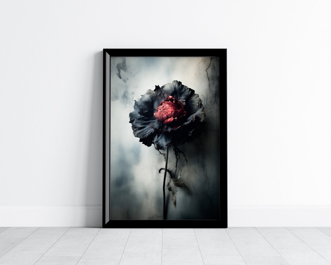 Dramatic Black Poppy Flower Printable Wall Art, Moody Floral Digital ...