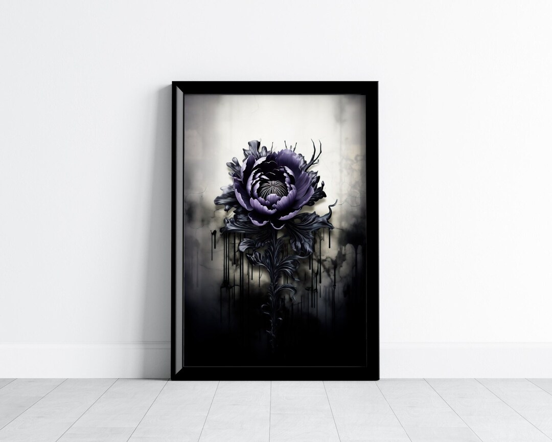 Dark Purple Peony Print, Witchy Home Decor, Dark Floral Gothic ...