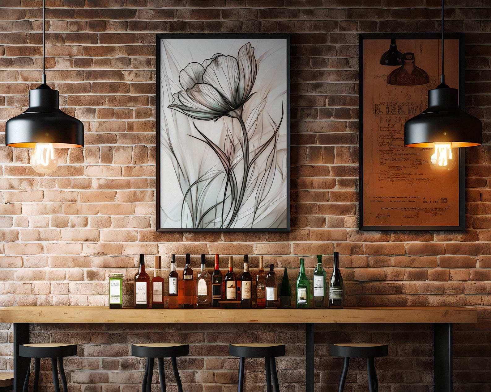 Boho Flower Art Print, Printable Wall Art, Digital Download, Sketch ...