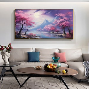 Abstract Blue Purple Landscape Oil Painting on Canvas, Original ...