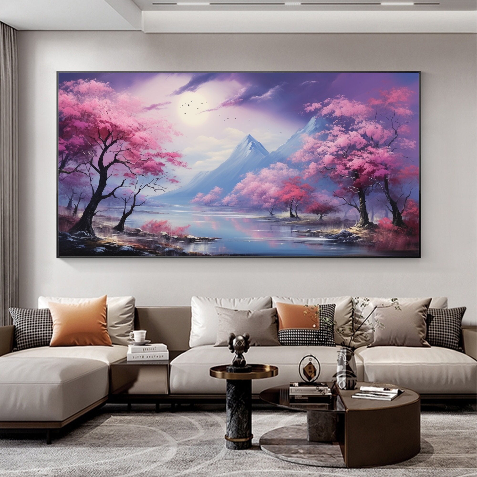 Abstract Blue Purple Landscape Oil Painting on Canvas, Original ...