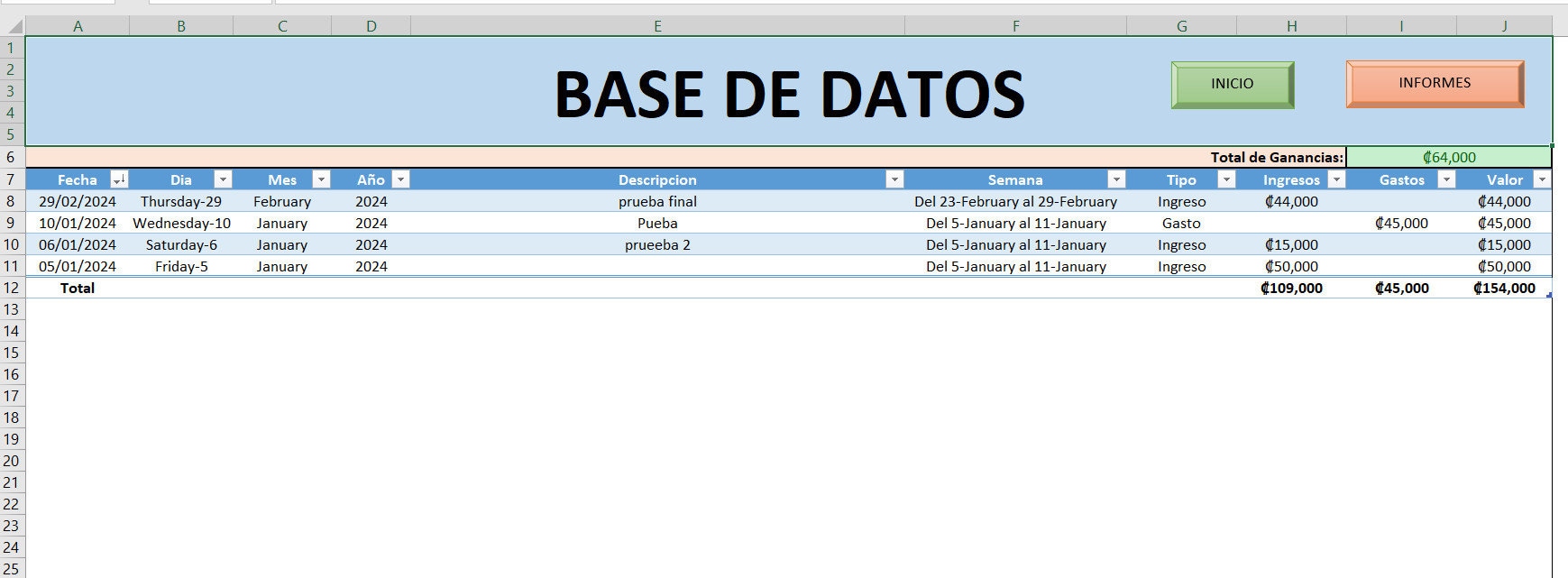 Basedatos De Gastos E Ingresos Plantilla Excel-español - Etsy
