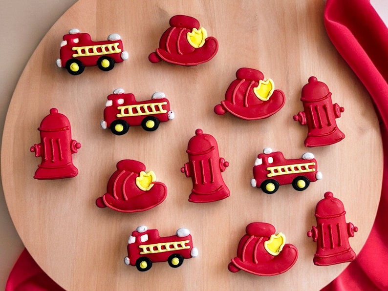 TWELVE Firefighter Royal Icing Edible Decorations, Fireman Cake/cupcake ...