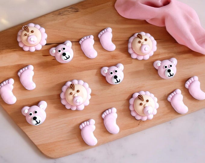 Edible Baby Shower Royal Icing Decorations, Baby Girl Royal Icing ...