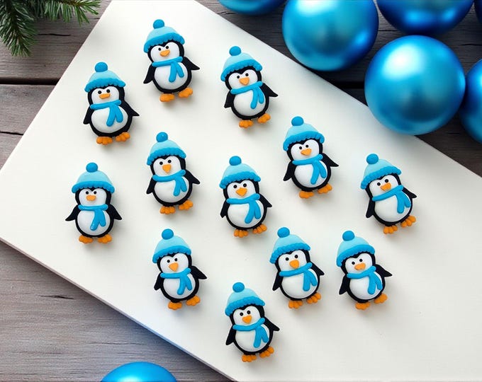 TWELVE EDIBLE Penguin Royal Icing Decorations, Christmas Cake or ...