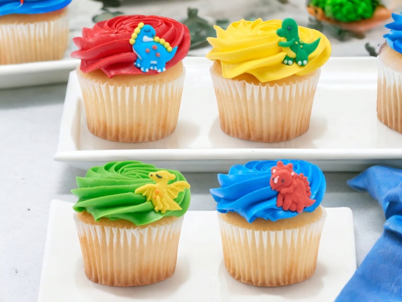 DINOSAUR Assortment Edible Royal Icing Decorations, Dinosaur Cupcake ...