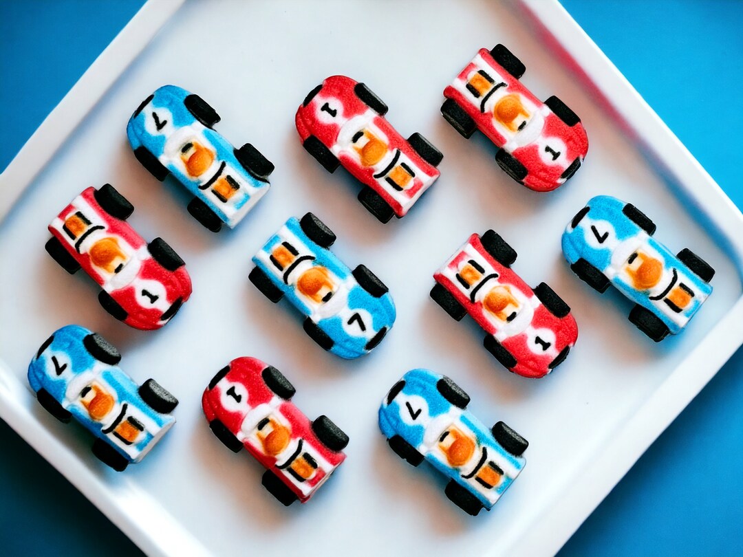 RACE CARS Edible Sugar Decorations, Cake or Cupcake Decorations, Race ...