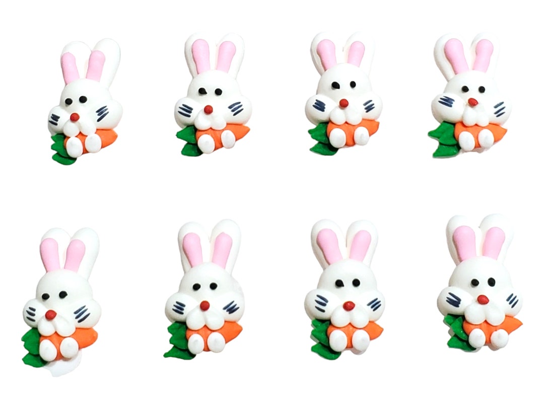 EIGHT Bunnies With Carrots, Bunny Royal Icing Decorations, Easter Party ...