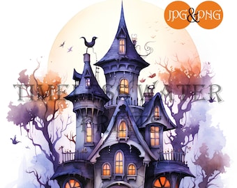 Watercolor Haunted House, Halloween Themed, Printable Art, Instant ...