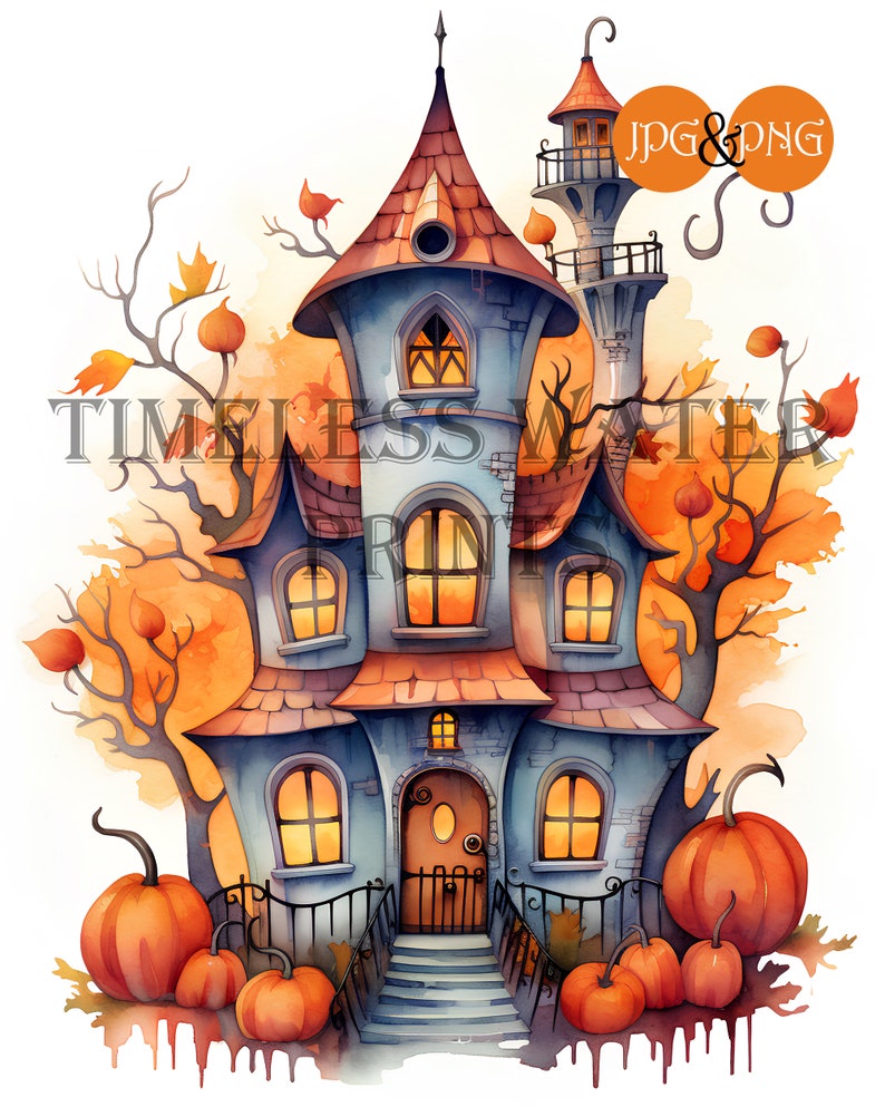 Haunted House Watercolor, Halloween Theme, Digital Print, Instant ...