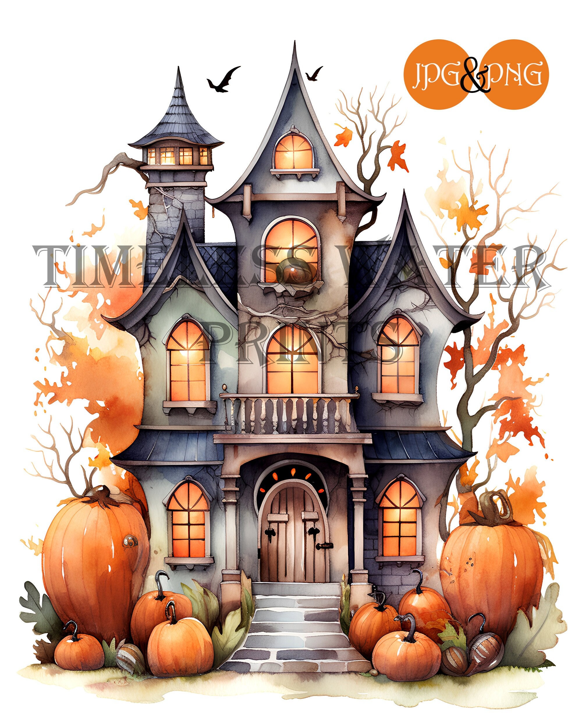 Haunted House Watercolor, Printable Download, Instant Download, PNG ...