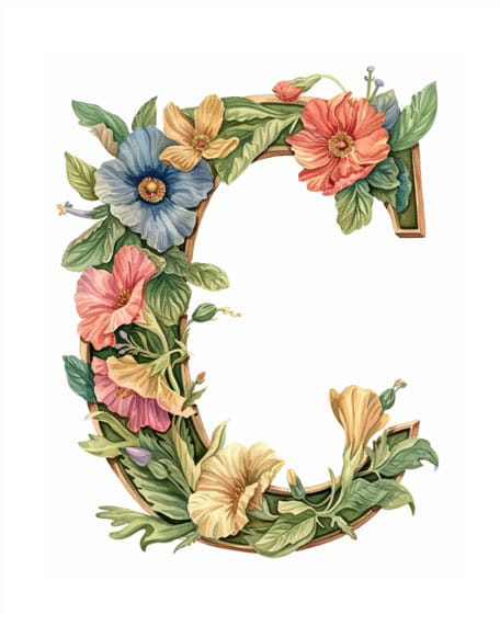 Capital Letter C, Cottage-core Floral Style Letter, Floral Alphabet ...