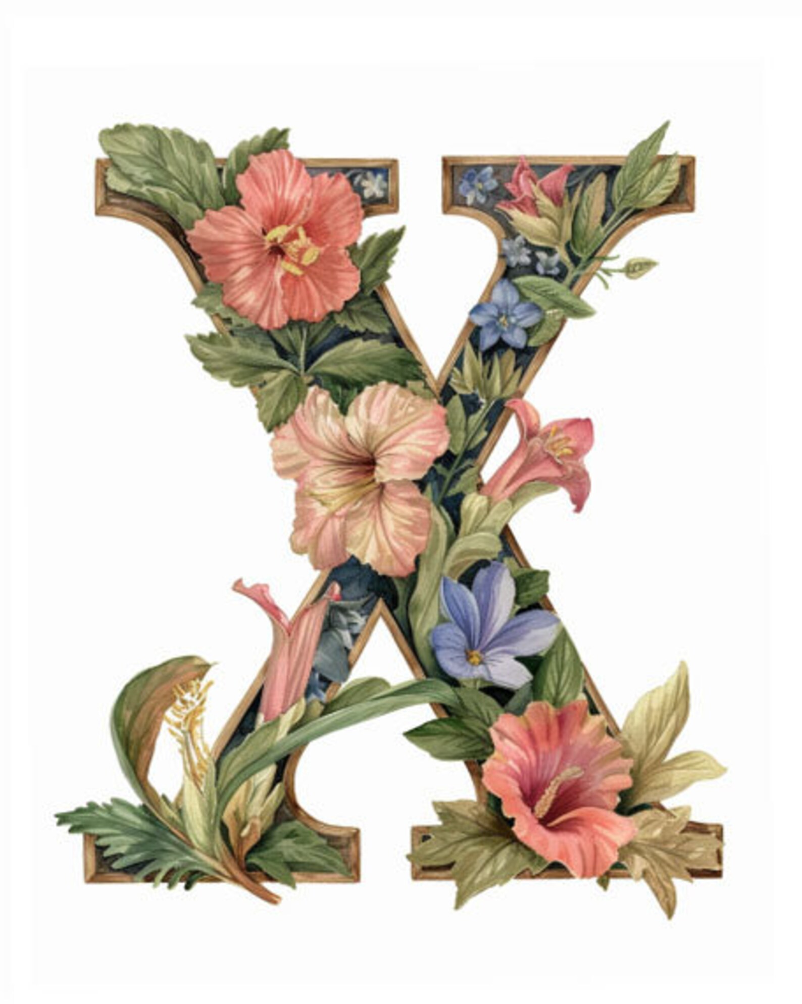 Capital Letter X, Cottage-core Floral Style Letter, Floral Alphabet ...