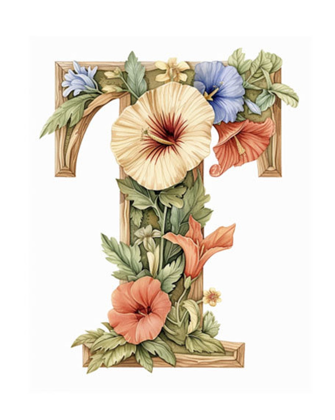 Capital Letter T, Cottage-core Floral Style Letter, Floral Alphabet ...