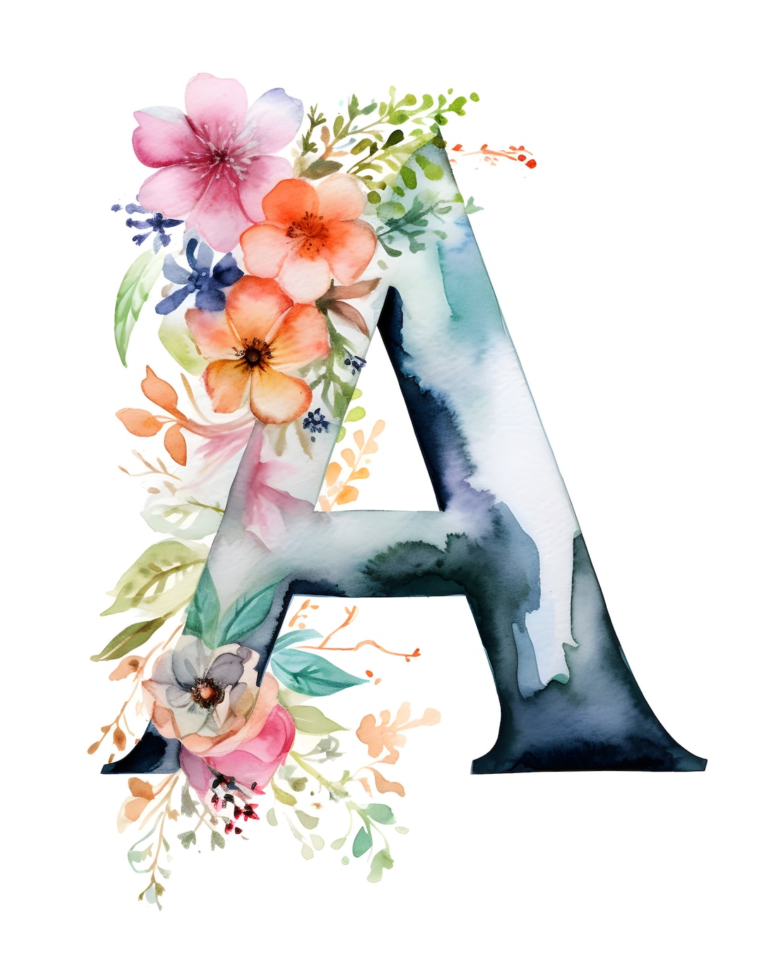 Digital Print, Instant Download, JPG, Watercolor Floral Capital Letter ...