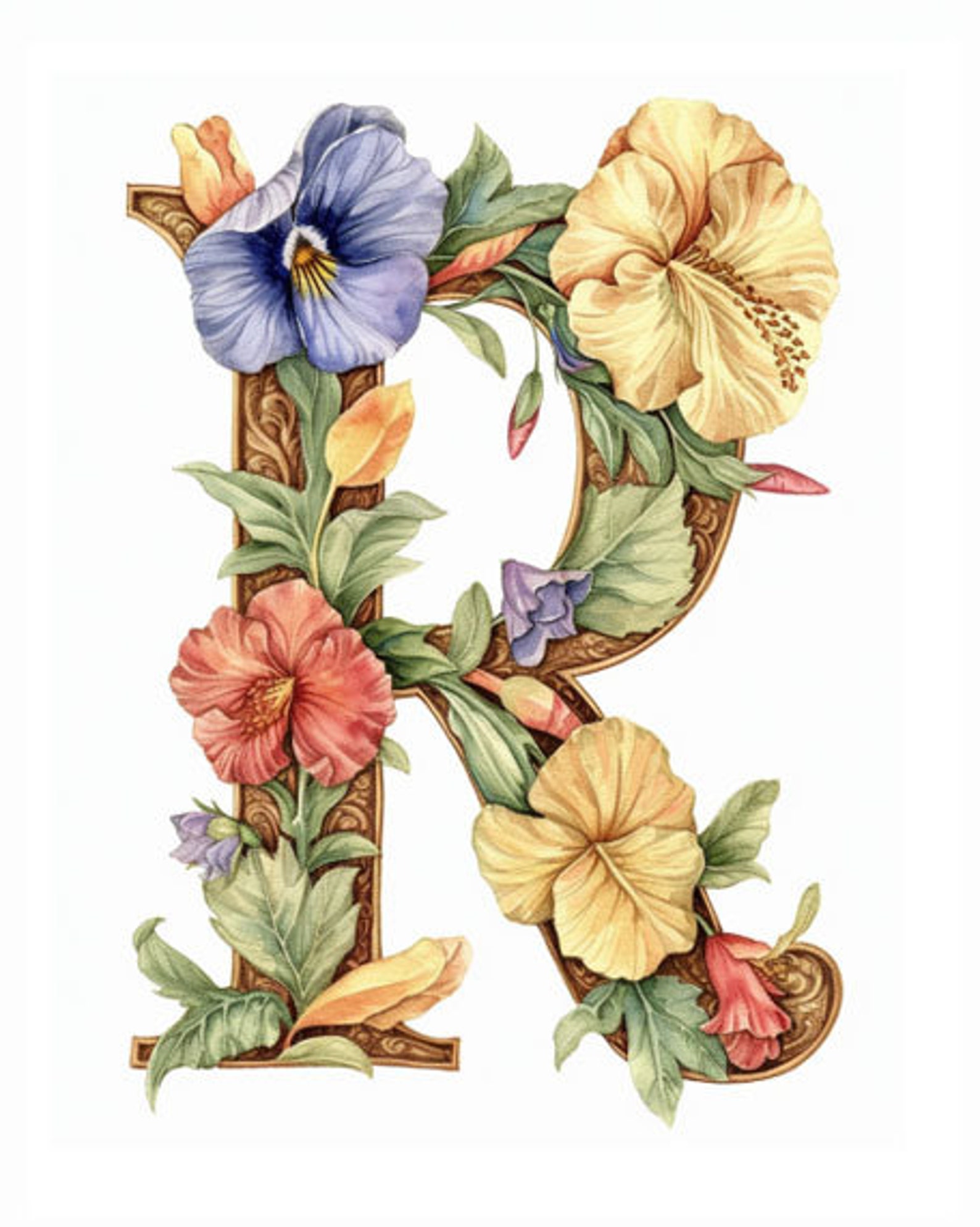 Capital Letter R, Cottage-core Floral Style Letter, Floral Alphabet ...