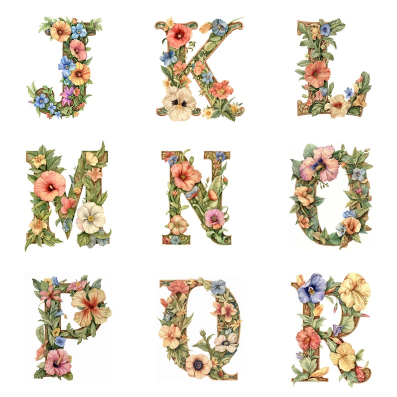 Capital Letters A to Z, Whole Alphabet, Cottage-core Floral Style ...