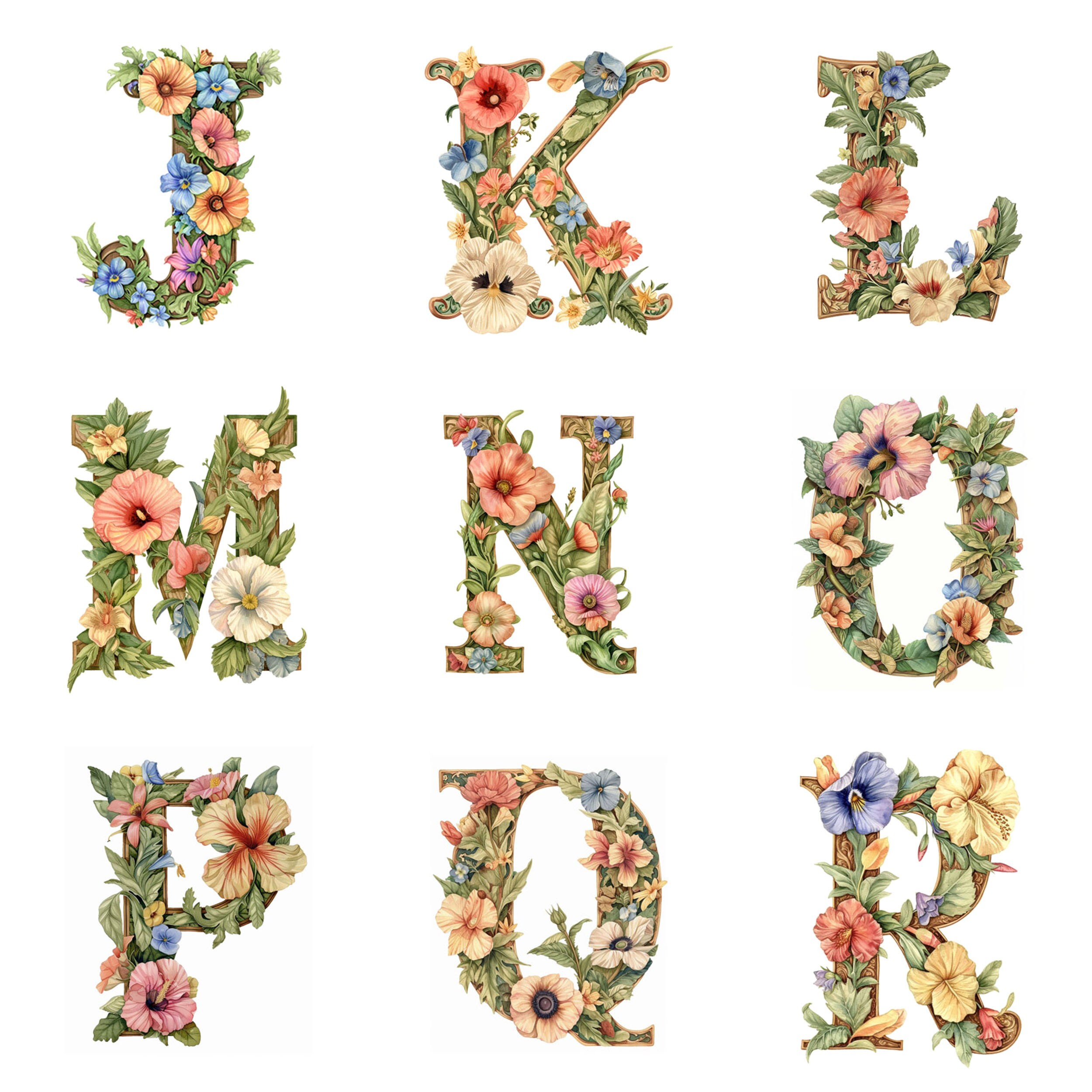 Capital Letters A to Z, Whole Alphabet, Cottage-core Floral Style ...
