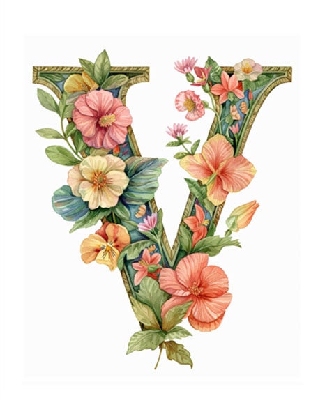 Capital Letter V, Cottage-core Floral Style Letter, Floral Alphabet ...