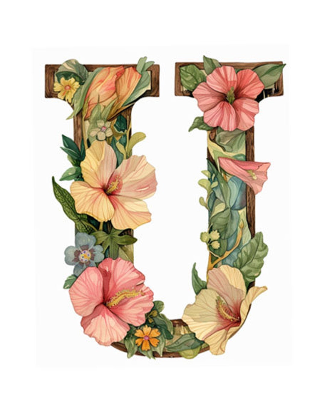 Capital Letter U, Cottage-core Floral Style Letter, Floral Alphabet ...