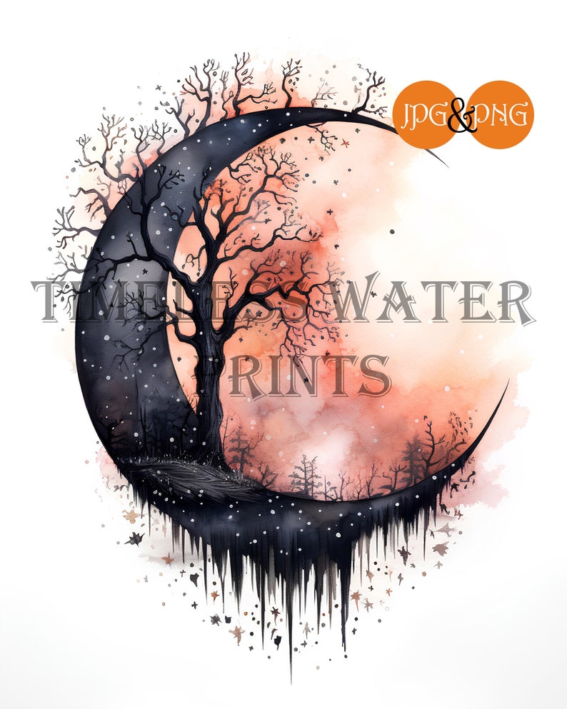 Halloween Crescent Moon Watercolor, Digital Download, Instant Download, PNG, JPG - Etsy
