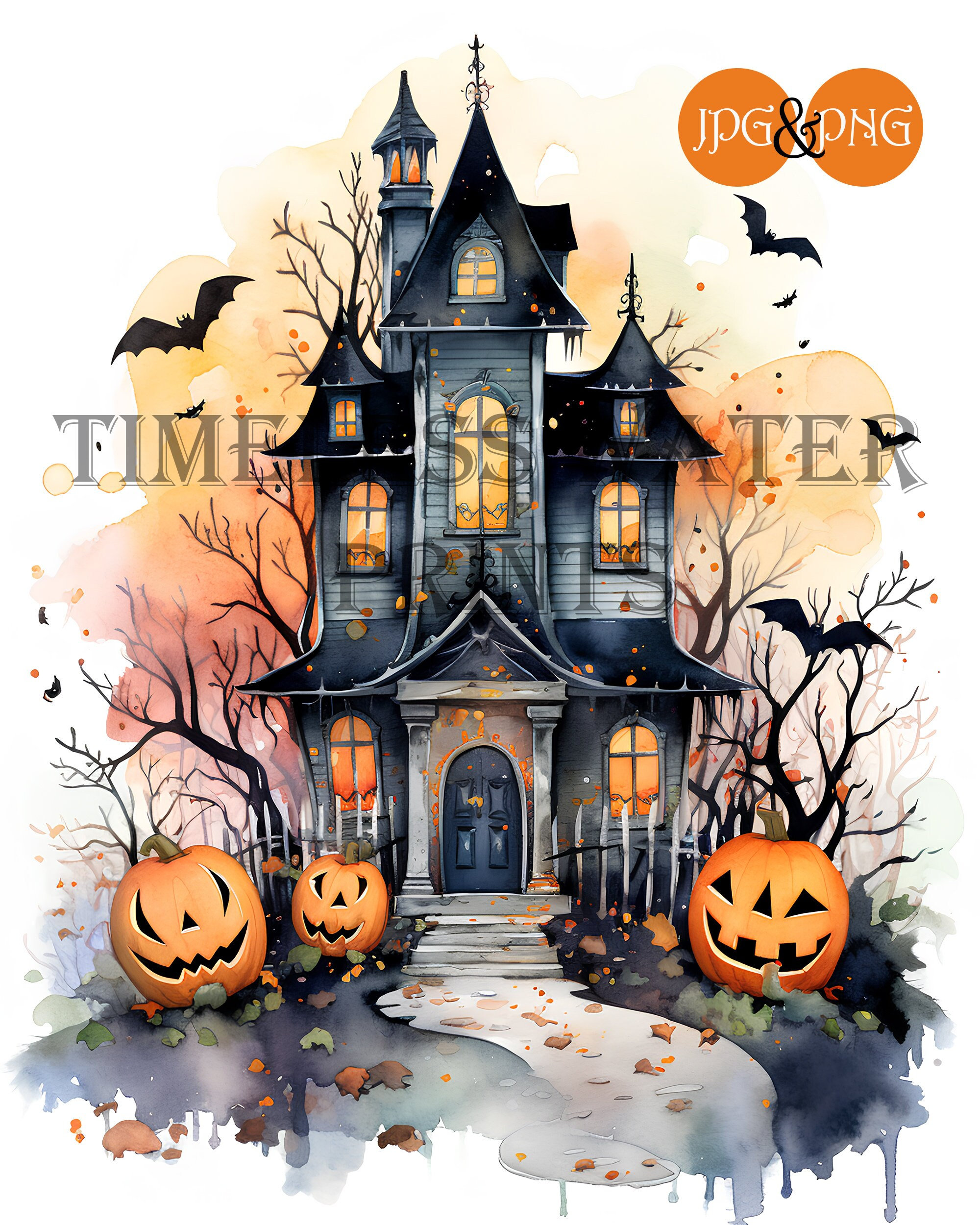 Watercolor Haunted House, Halloween Themed, Printable Art, Instant ...