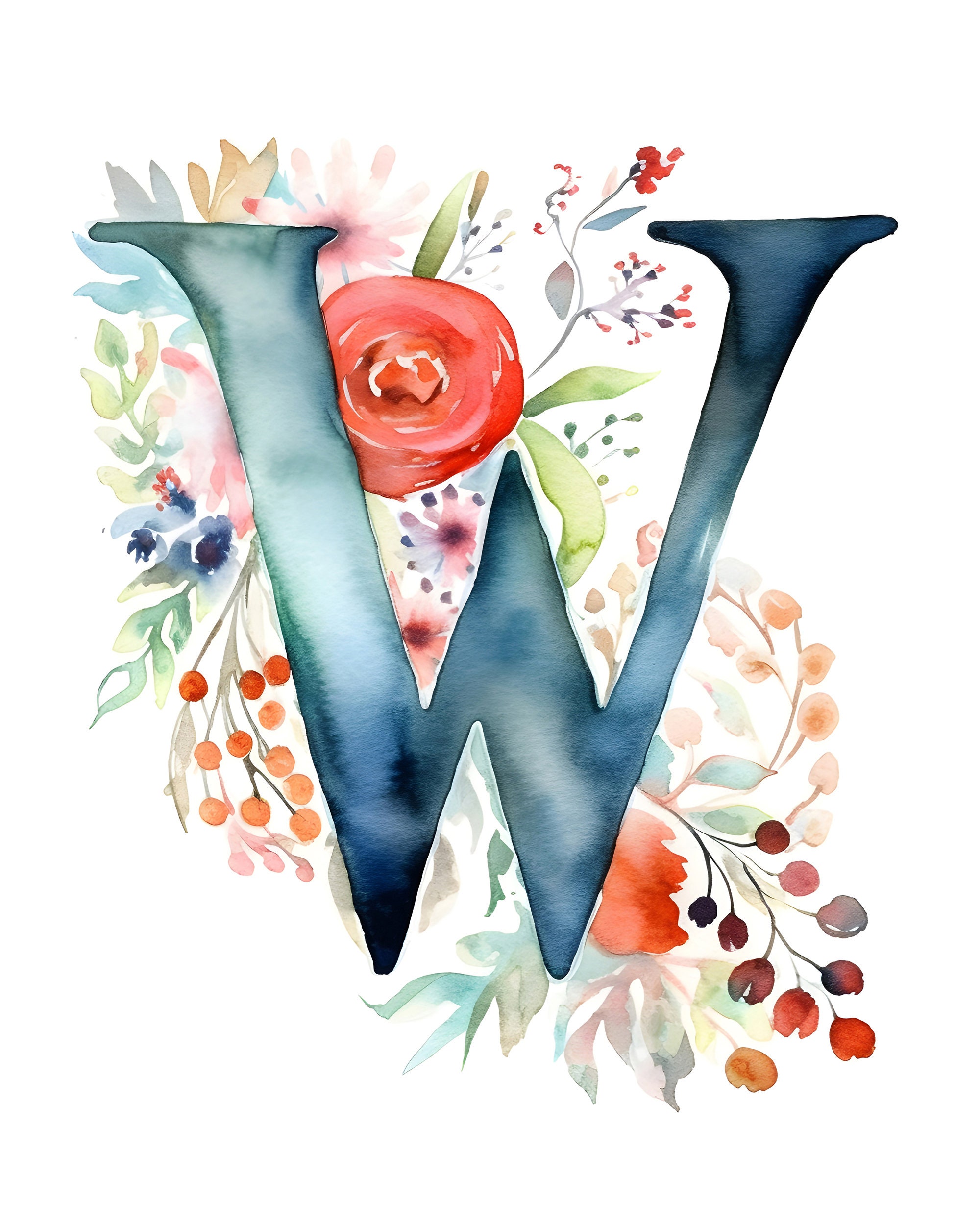 Digital Print, Instant Download, JPG, Watercolor Floral Capital Letter ...