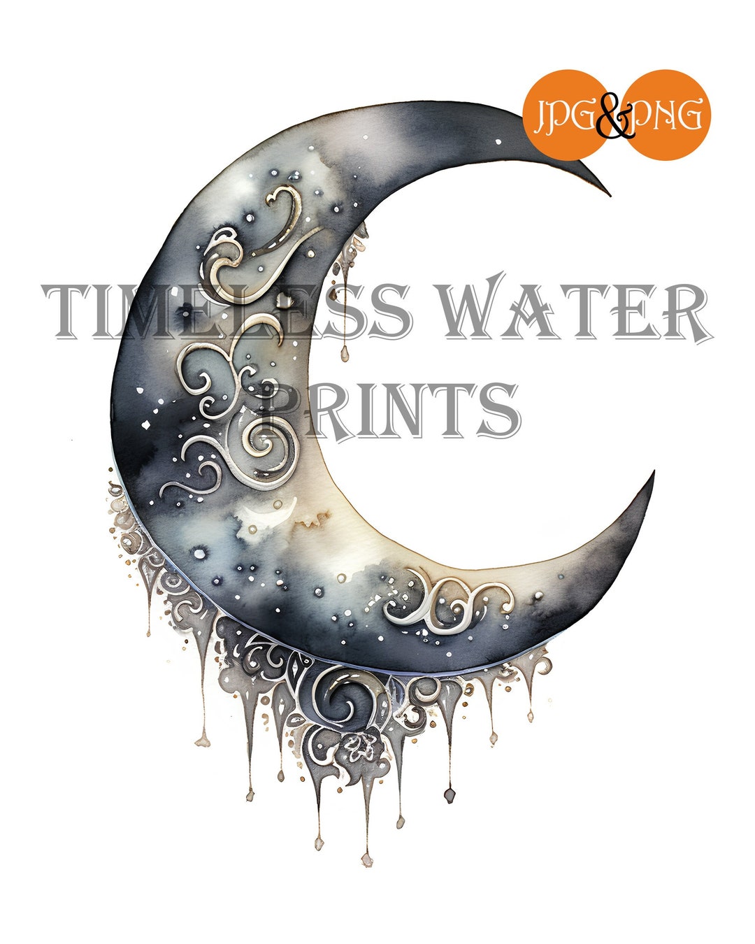 Spooky Halloween Crescent Moon, Watercolor Moon, Printable Download ...