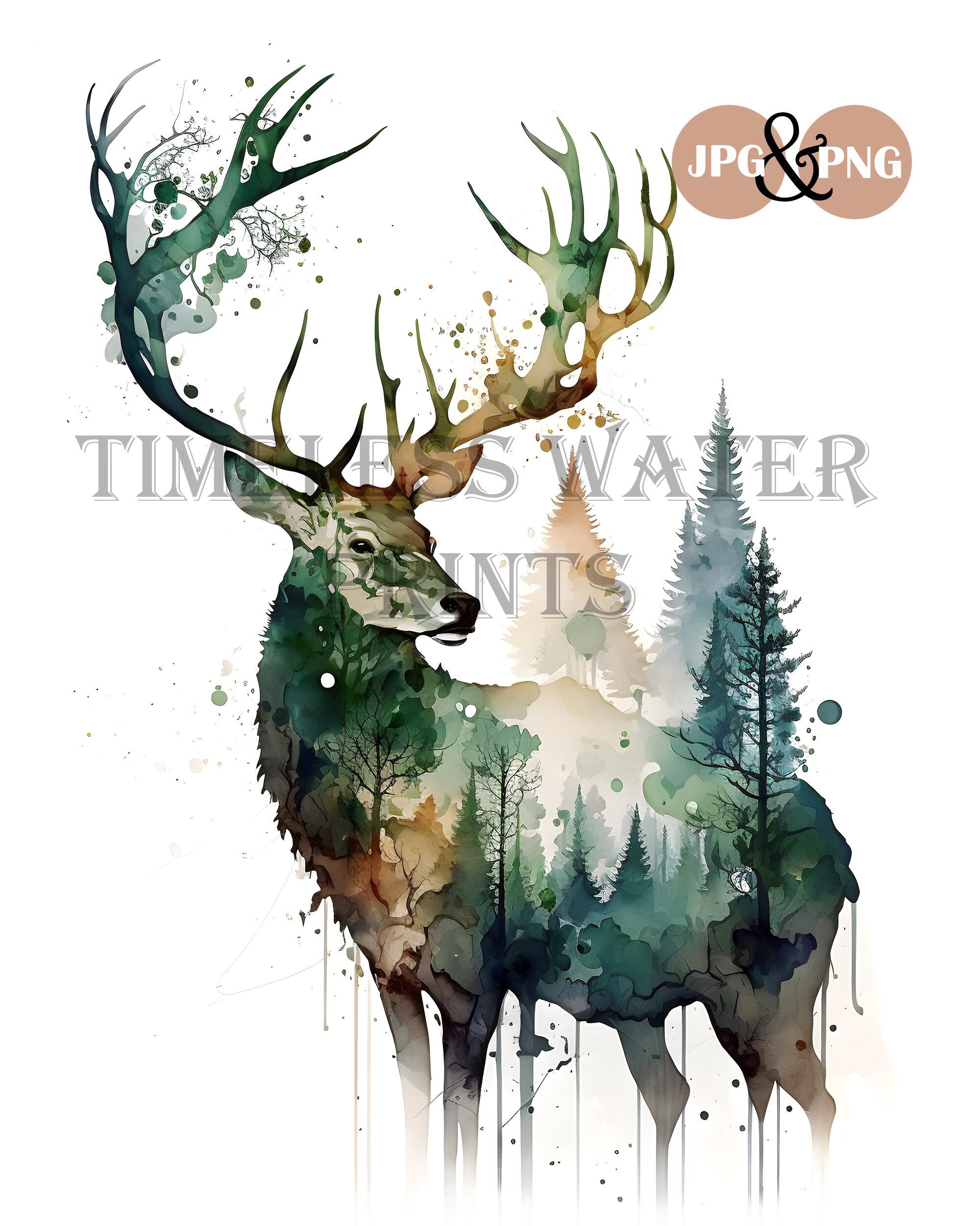 Watercolor Buck, Printable Download Watercolor Wildlife - DIGITAL PRINT ...
