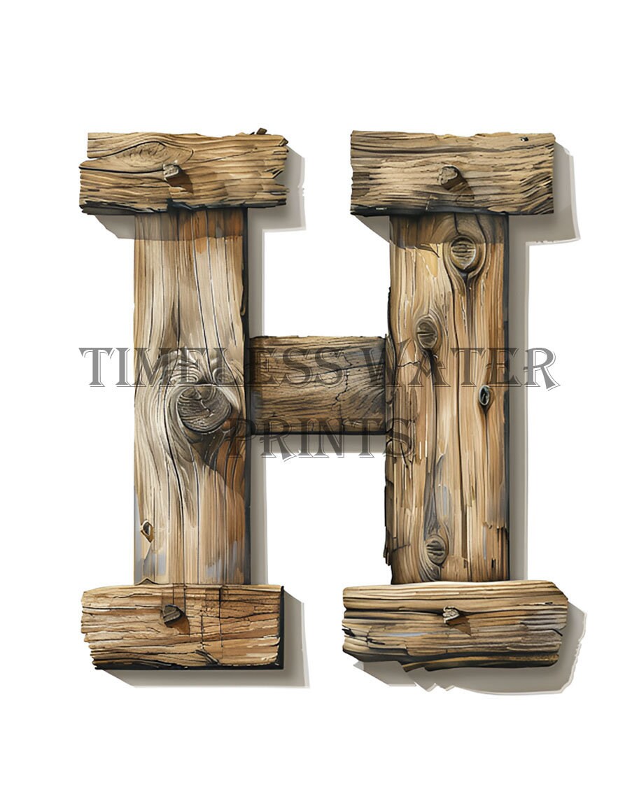 Wooden Style Letter, Capital Letter H, Wooden Alphabet, Digital Print ...