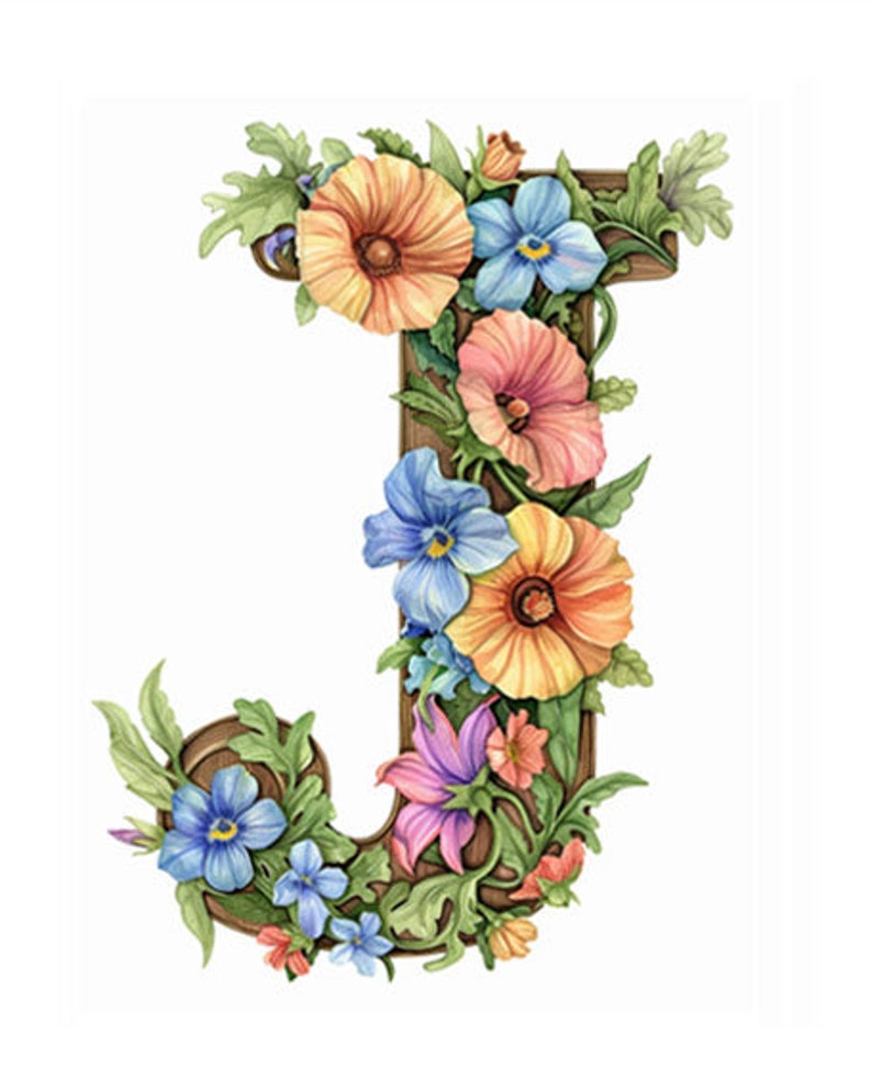 Capital Letter J, Cottage-core Floral Style Letter, Floral Alphabet ...