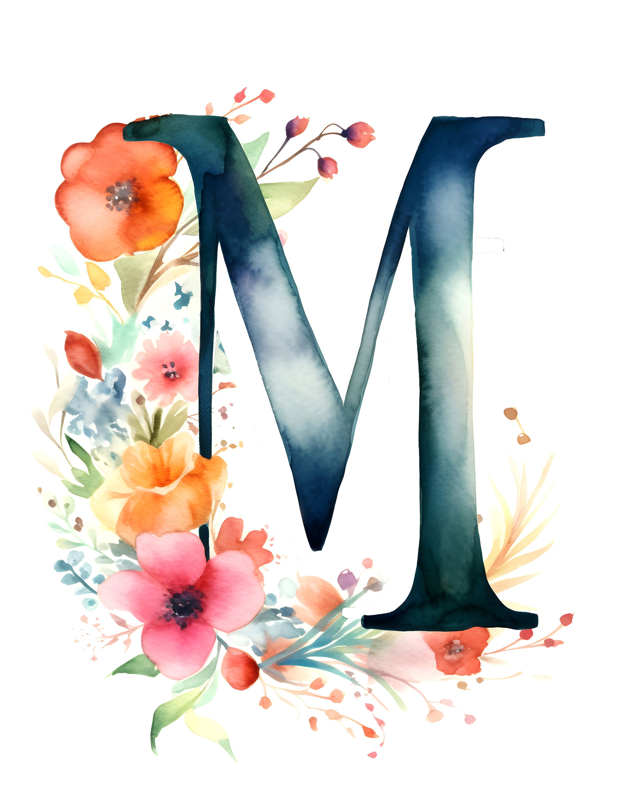 Digital Print, Instant Download, JPG, Watercolor Floral Capital Letter ...