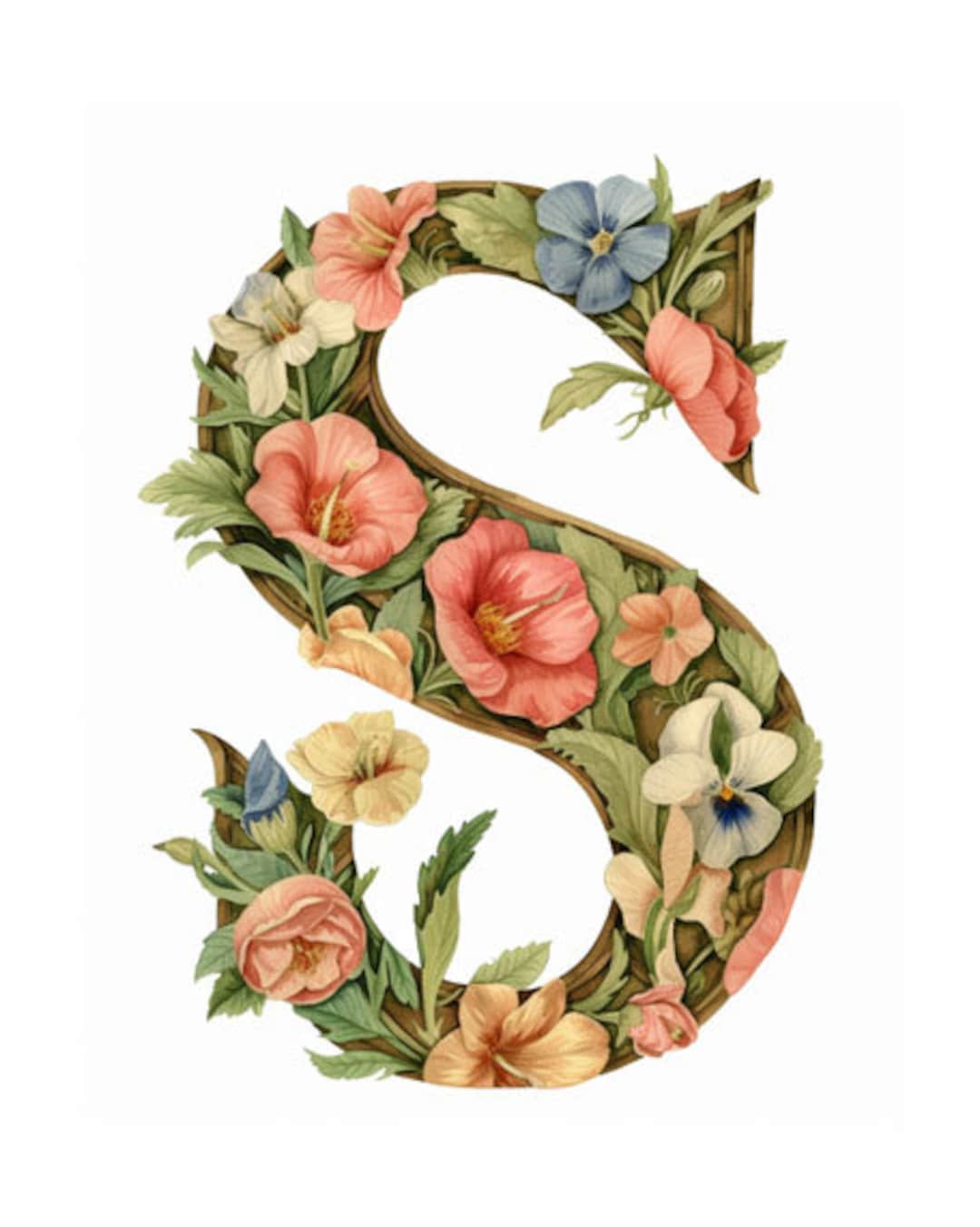 Capital Letter S, Cottage-core Floral Style Letter, Floral Alphabet ...