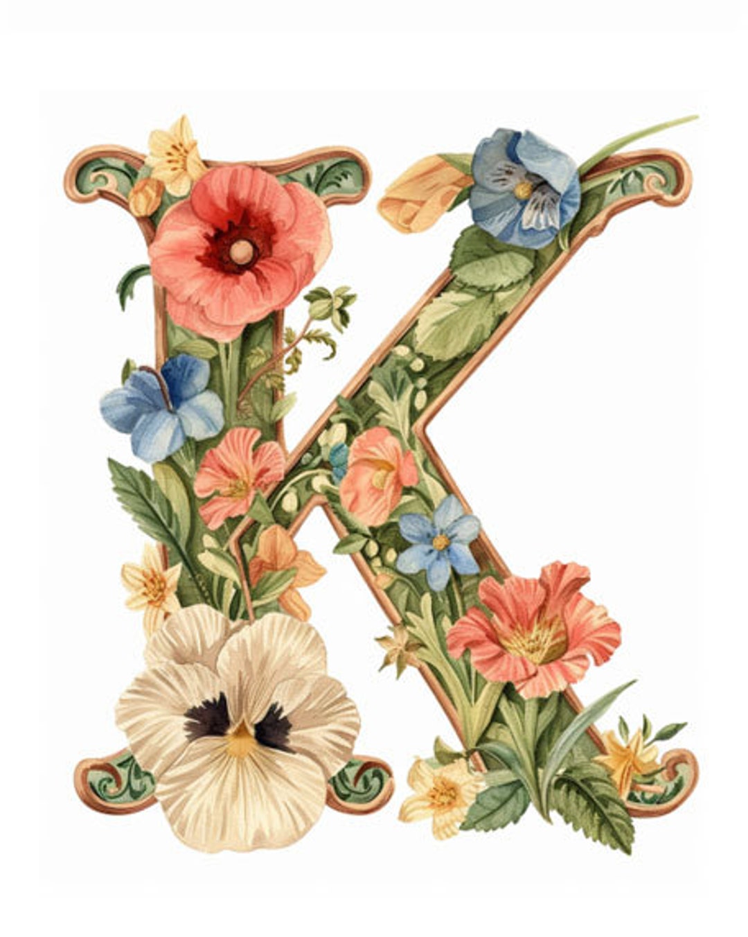 Capital Letter K, Cottage-core Floral Style Letter, Floral Alphabet ...