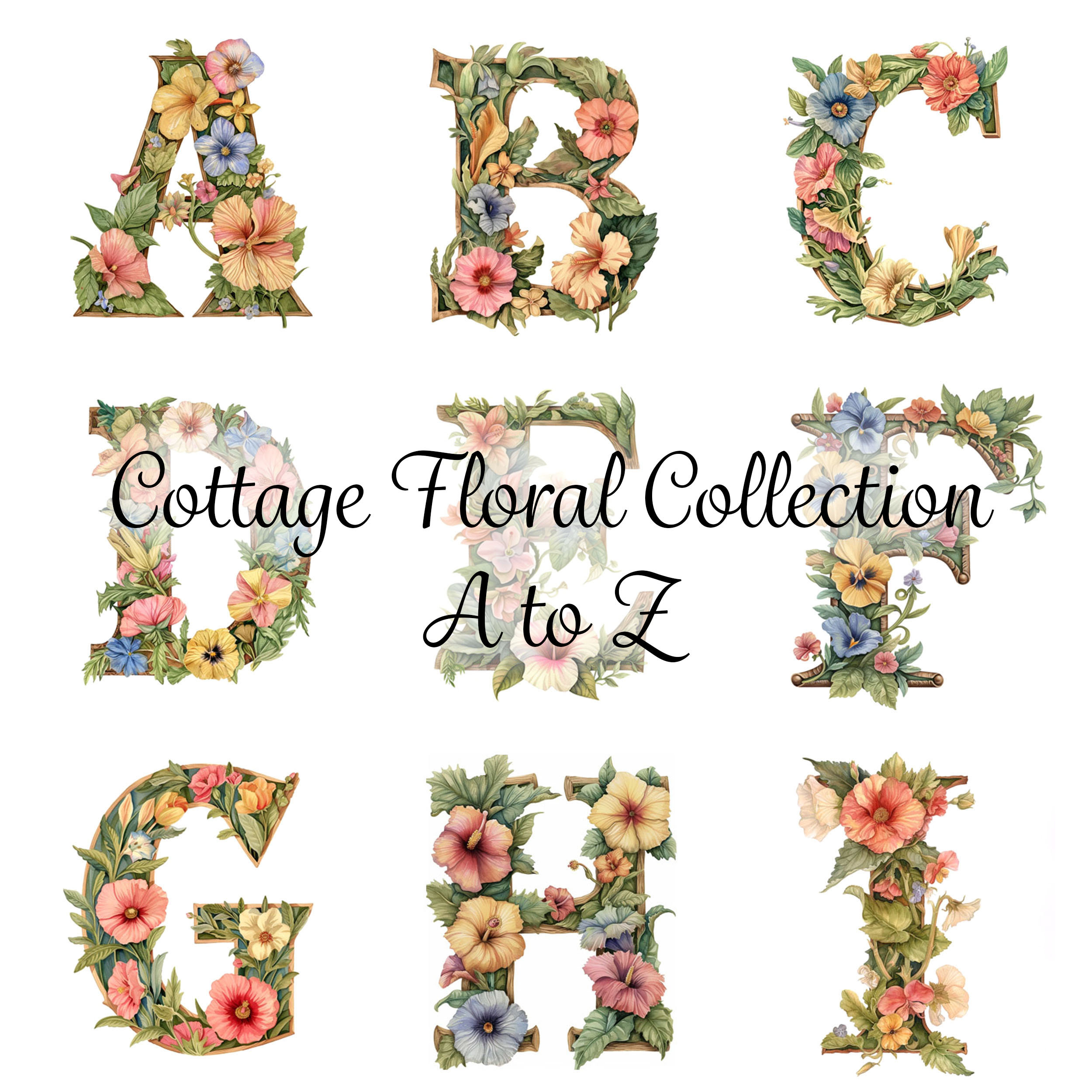 Capital Letters A to Z, Whole Alphabet, Cottage-core Floral Style ...