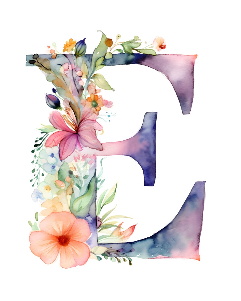 Digital Print, Instant Download, JPG, Watercolor Floral Capital Letter ...